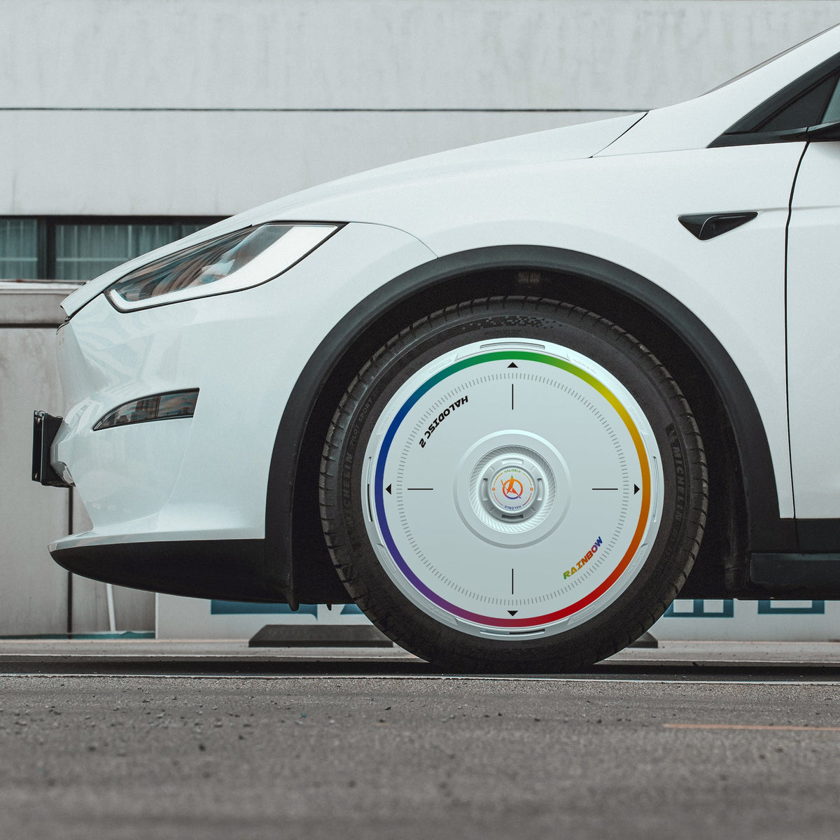 HALODISC 2 Rainbow Road White Tesla Covers | 3/Y/X/S | HALOBLK